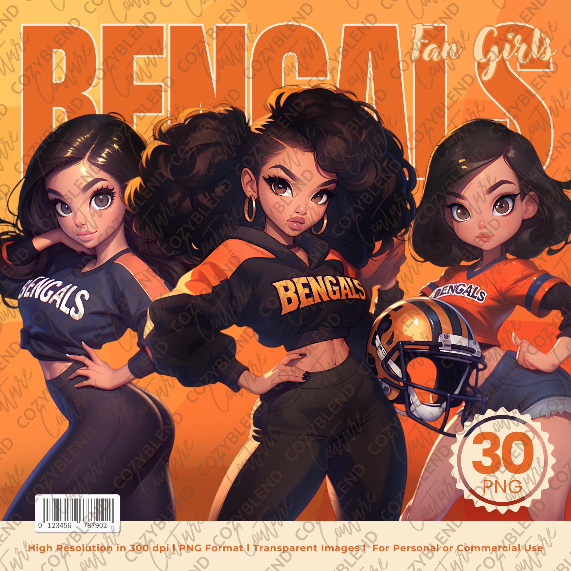 Bengals Fan Girls Clipart: Cincinnati Football PNG (digital Download ...