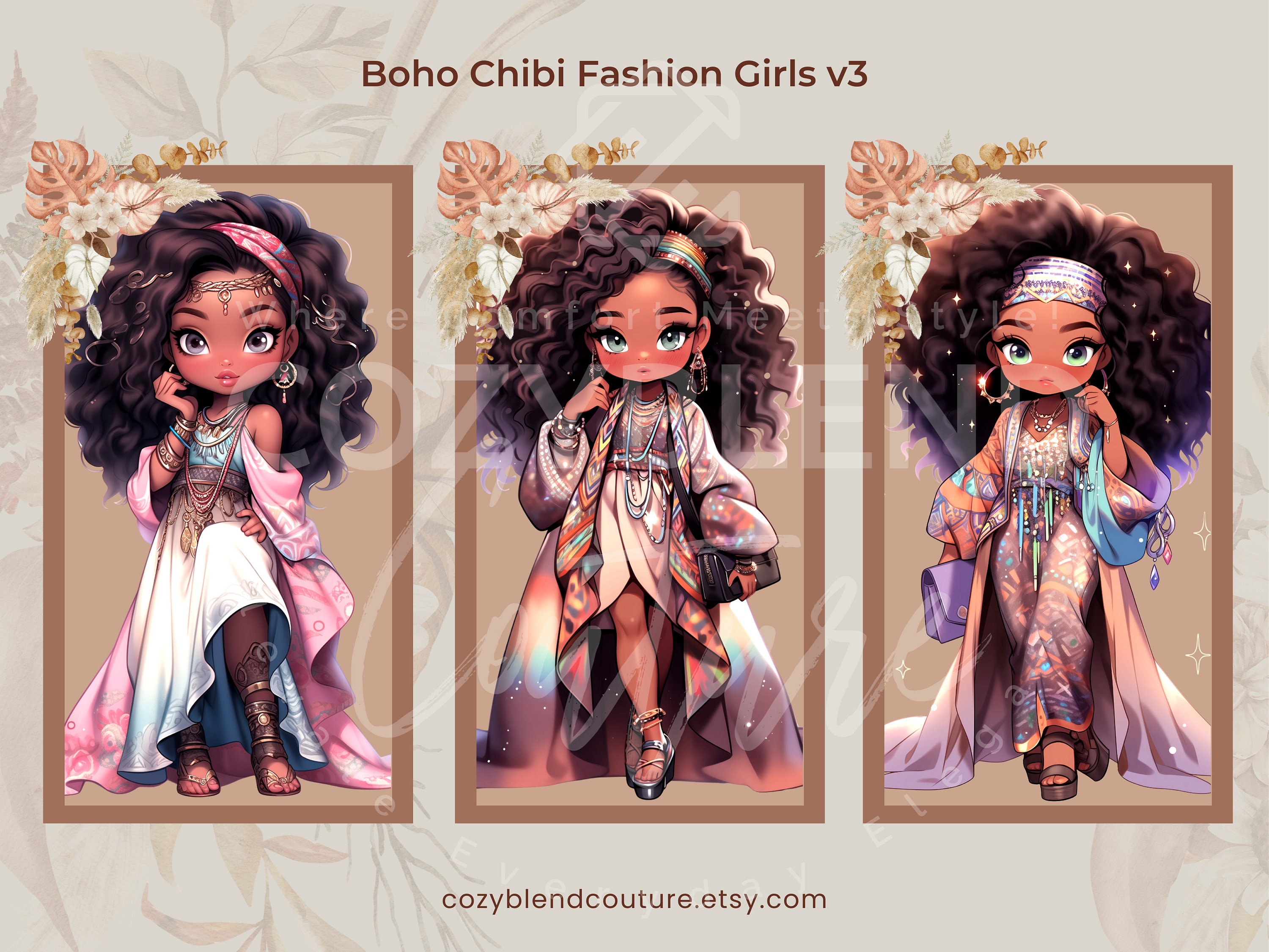 Chibi Fashion Dolls Stylish Girls Clip Art Pack Digital Printable Art L ...
