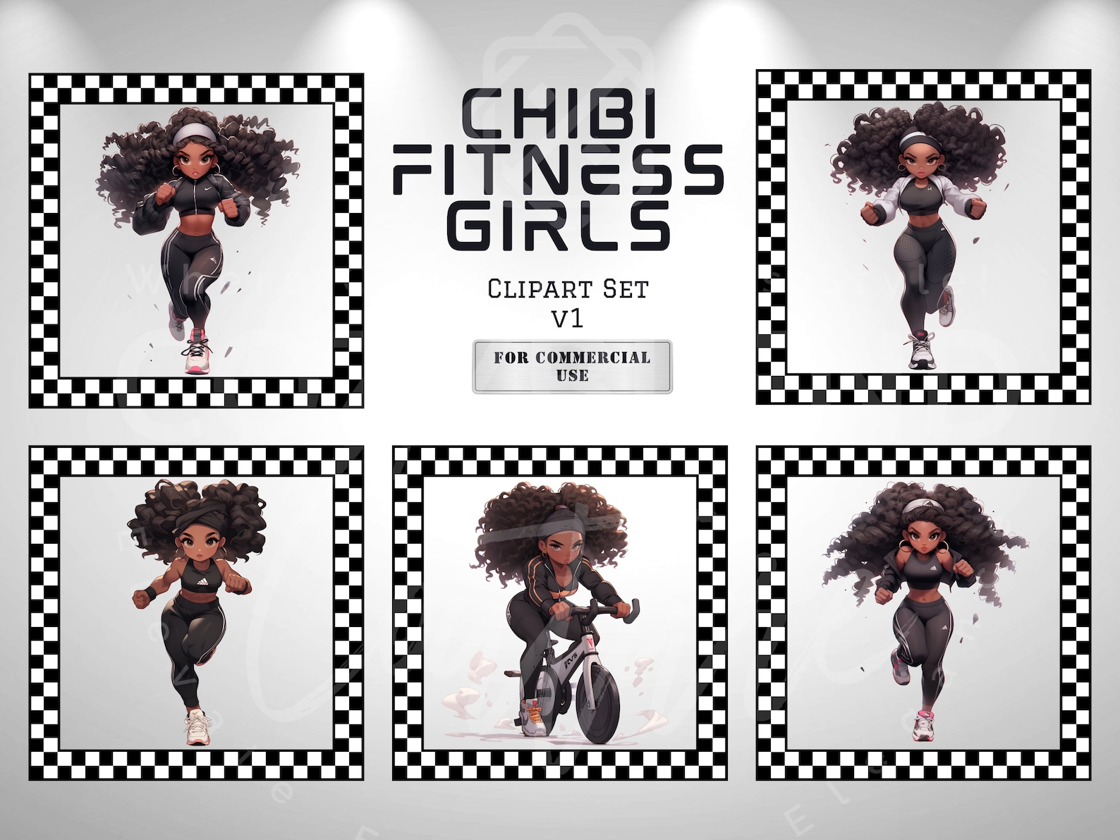 Chibi Fitness Girls 30 PNG Digital Chibis for Workout and Fashion L ...