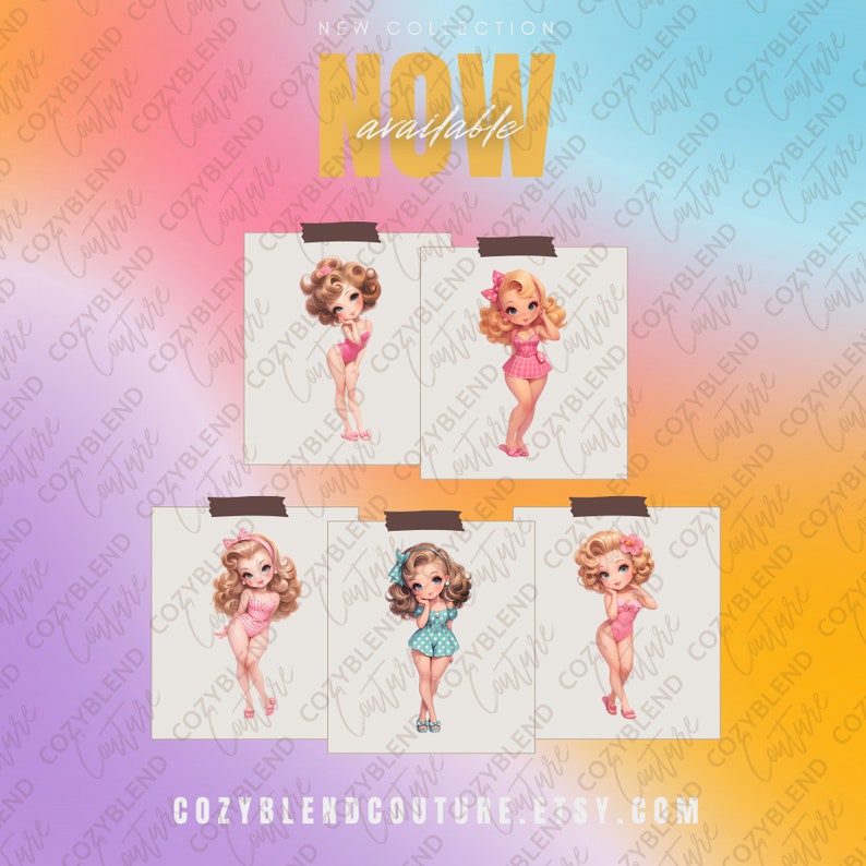 Bikini Beauties Clipart Nostalgic Vintage Girls on the Shore Instant ...