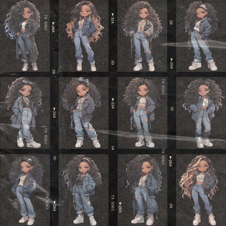 Denim Chibi Girl Clipart Bundle: Fashion Planner Stickers (digital ...