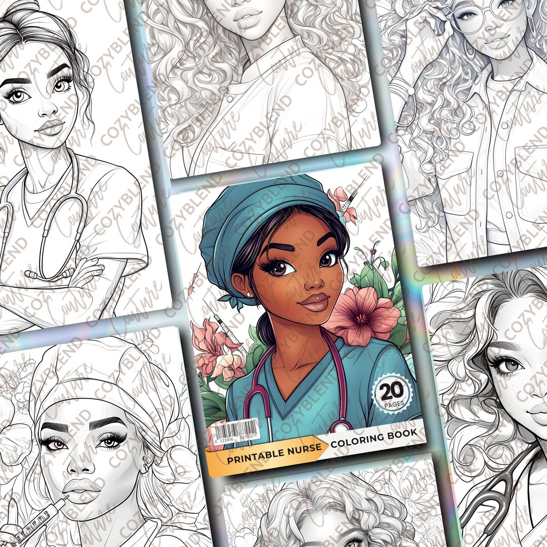 Printable Nurse Coloring Book, Stress-relief Coloring Pages Featuring ...