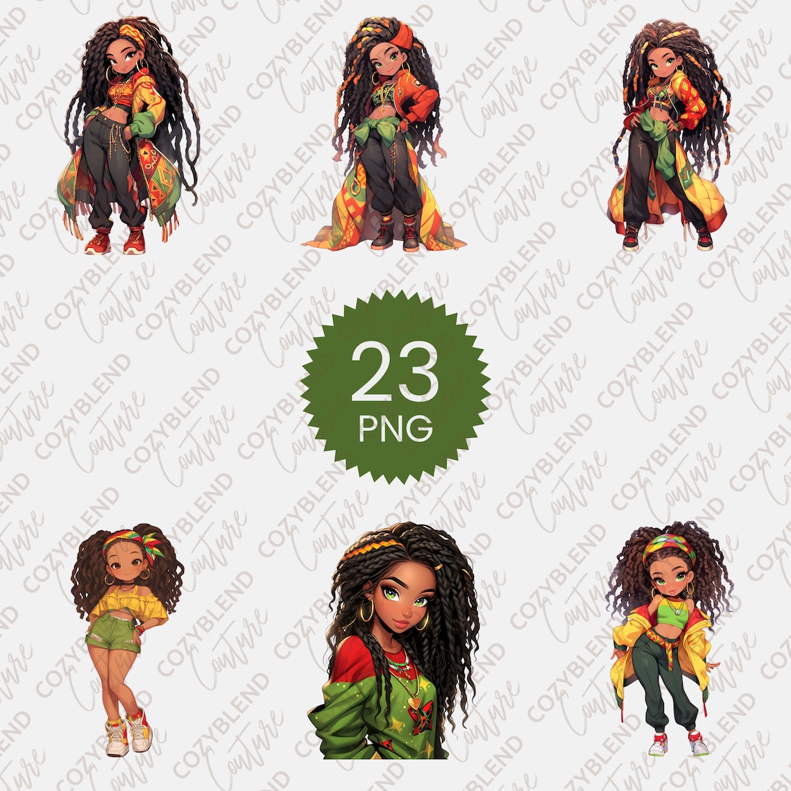 Jamaican Queens Clipart - Radiant Island Girls Illustrations for Crafts ...