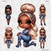 Denim Divas Clipart, Adorable Chibi Women in Stylish Jeans, Digital ...