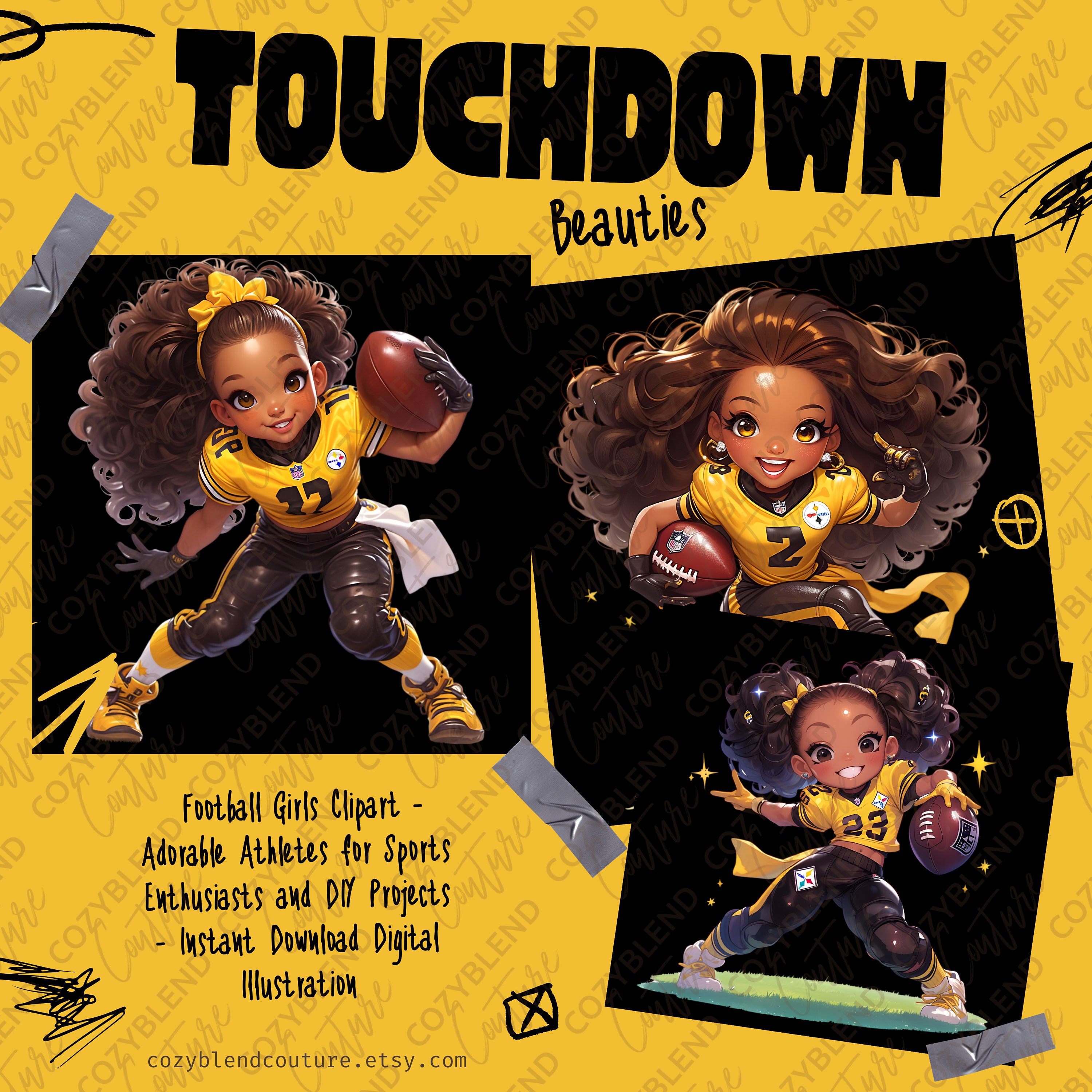 Touchdown Beauties: Football Girls Clipart, Adorable Athletes for ...