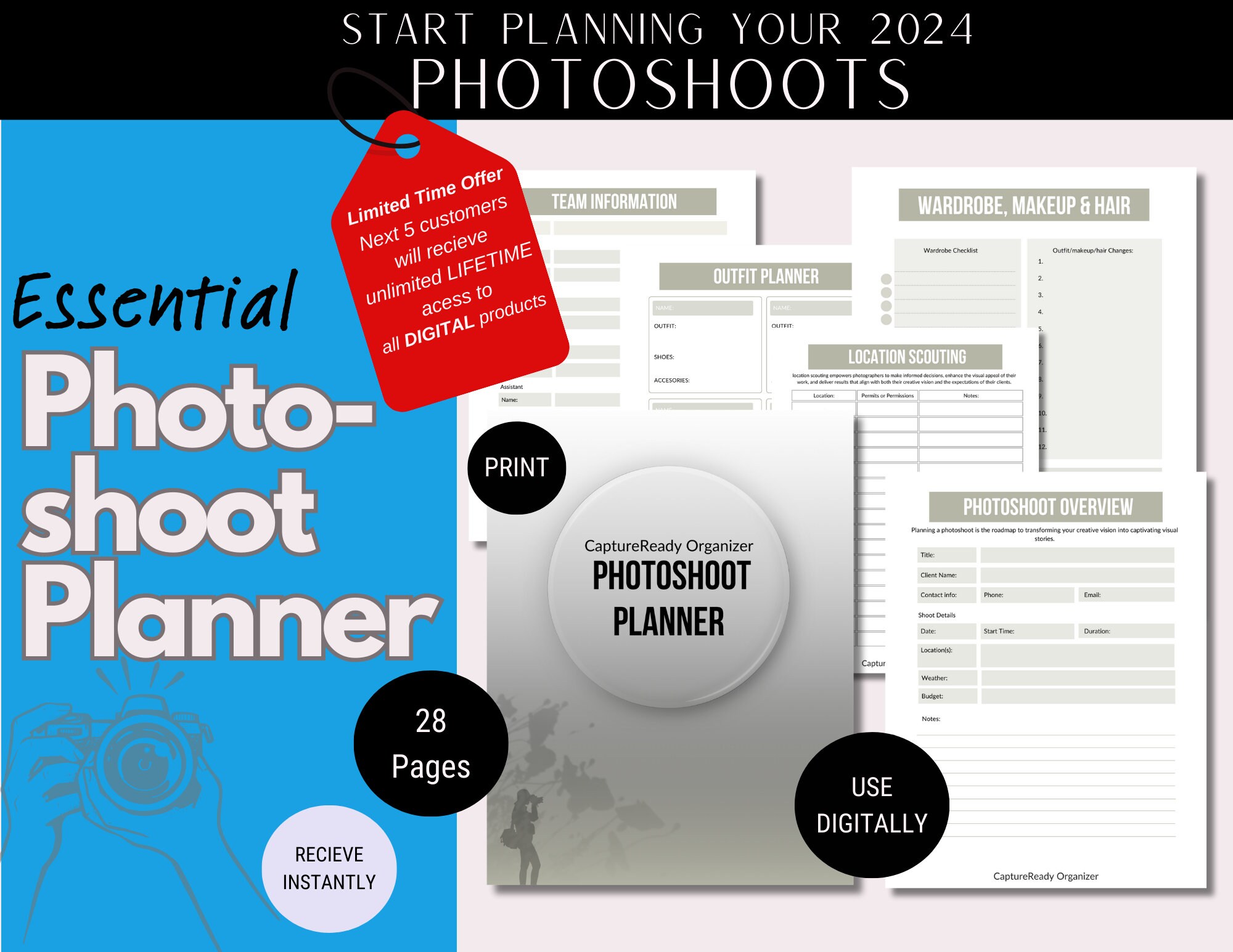 Photographer Planner Photoshoot Digital Planner, Photography Business ...