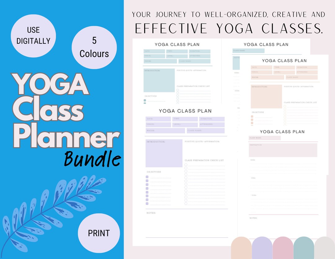 Yoga DIGITAL Class Planner Printable, Yoga Instructor Classes Print ...