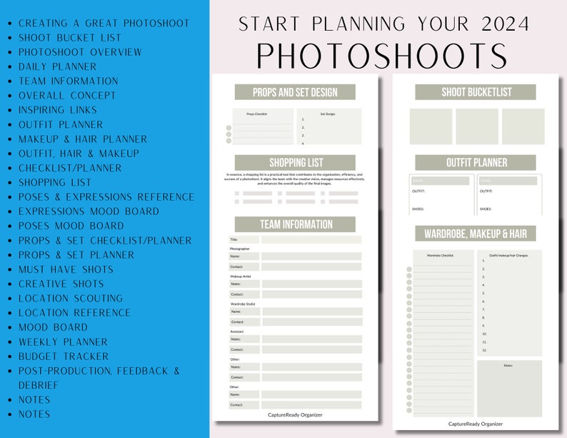 Photographer Planner Photoshoot Digital Planner, Photography Business ...