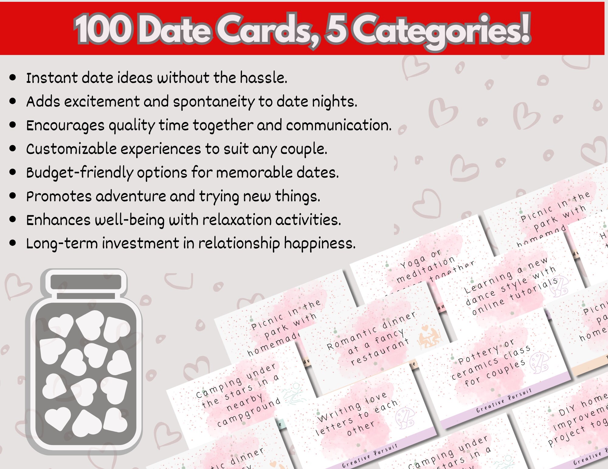 Printable Date Cards 100 Printable Date Jar Ideas Valentines Day Date ...
