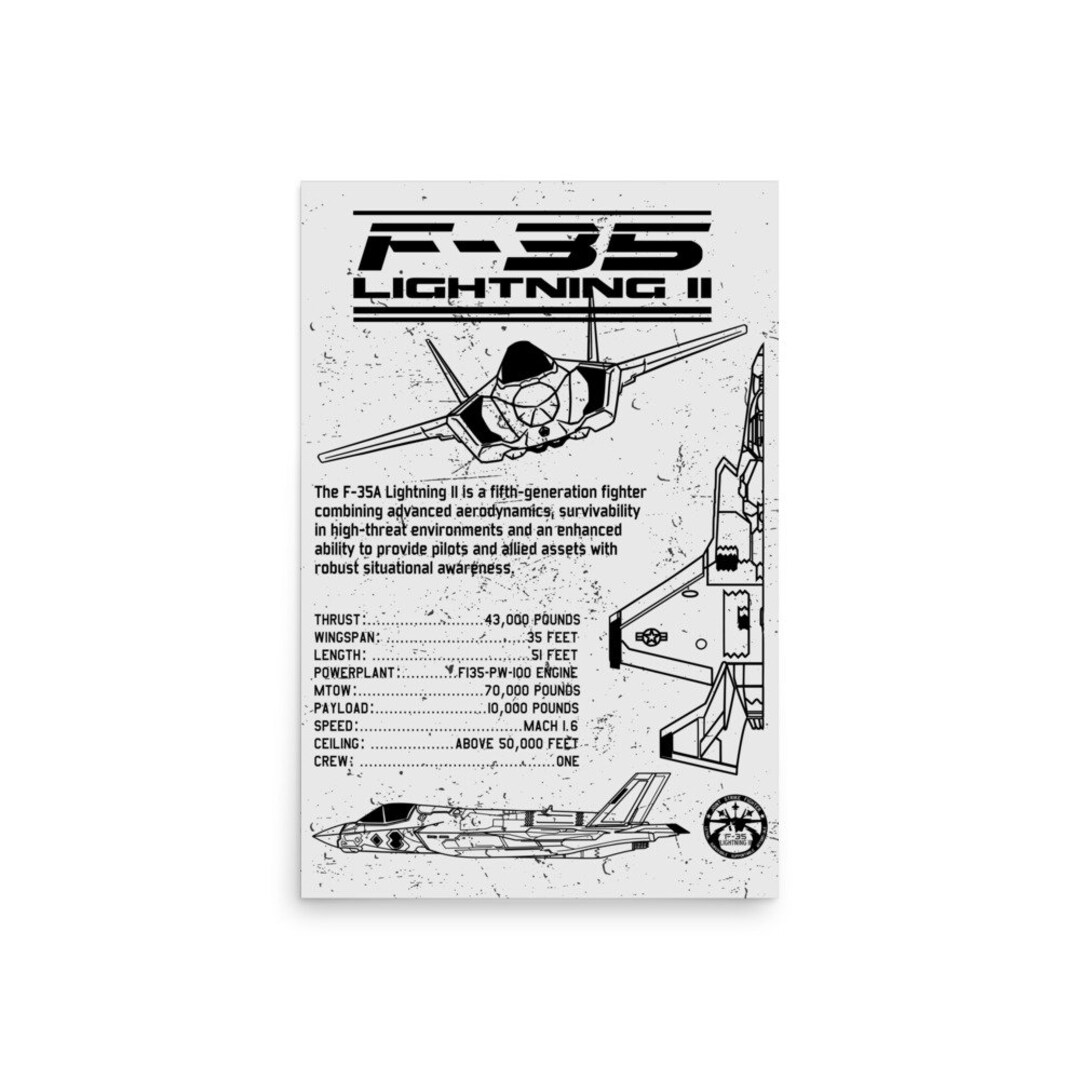 F-35 Lightning II Blueprint Poster: Airplane Technical Data - Etsy
