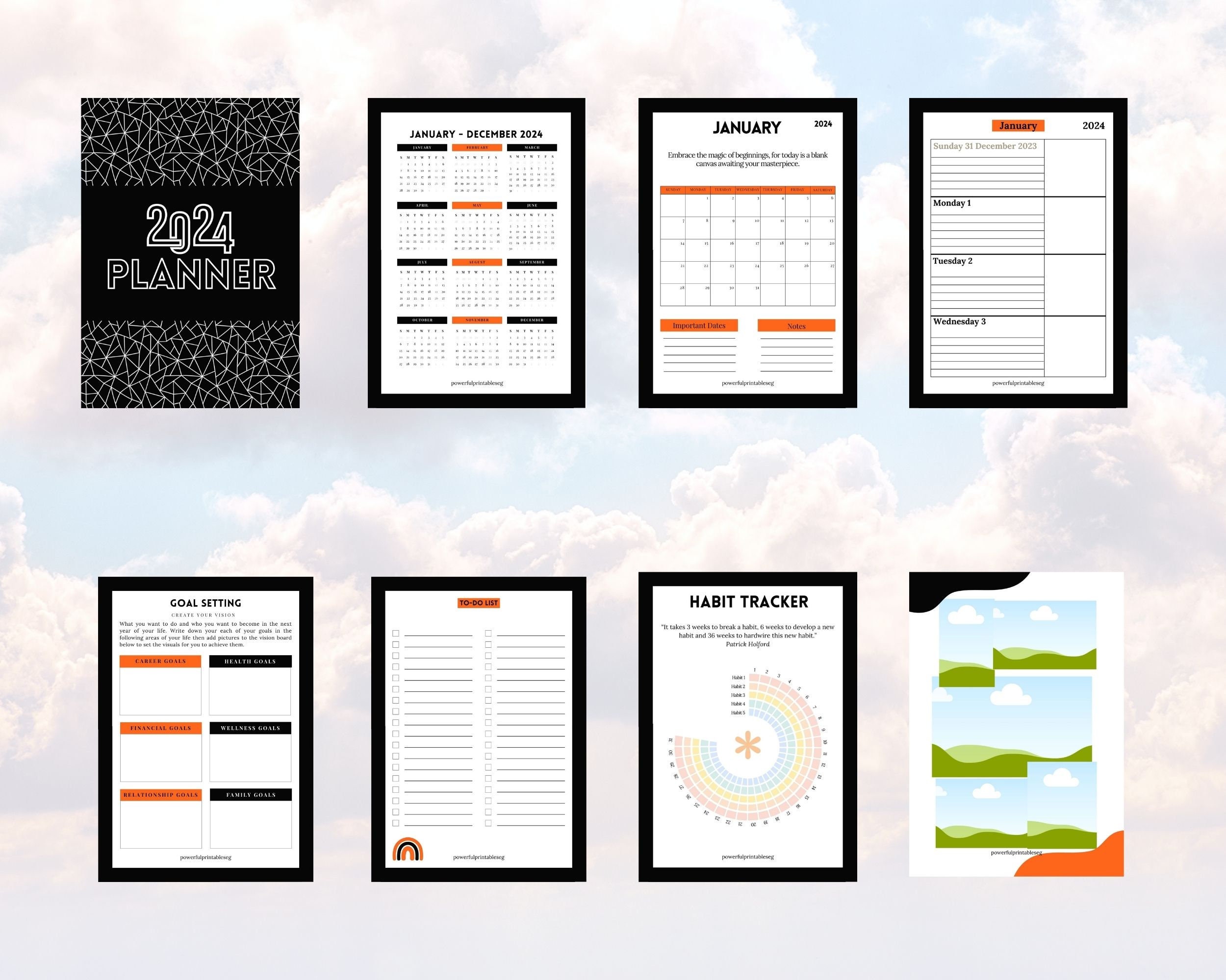 2024 Weekly Planner Goal Setting Monthly Calendar Goal Setting Quotes ...