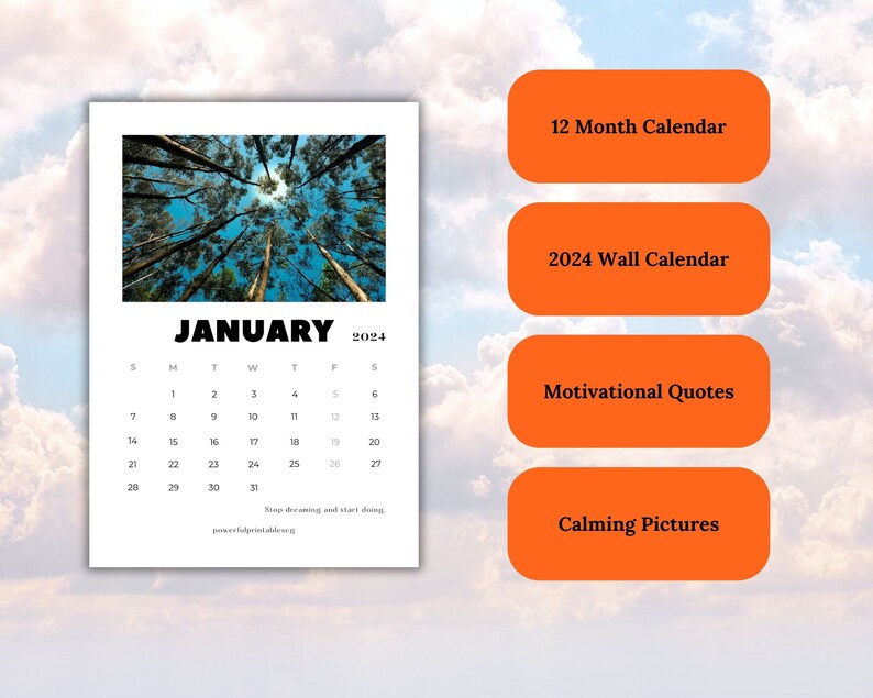 2024 Wall Calendar 2024 Calendar Printable Quotes About Life Monthly ...