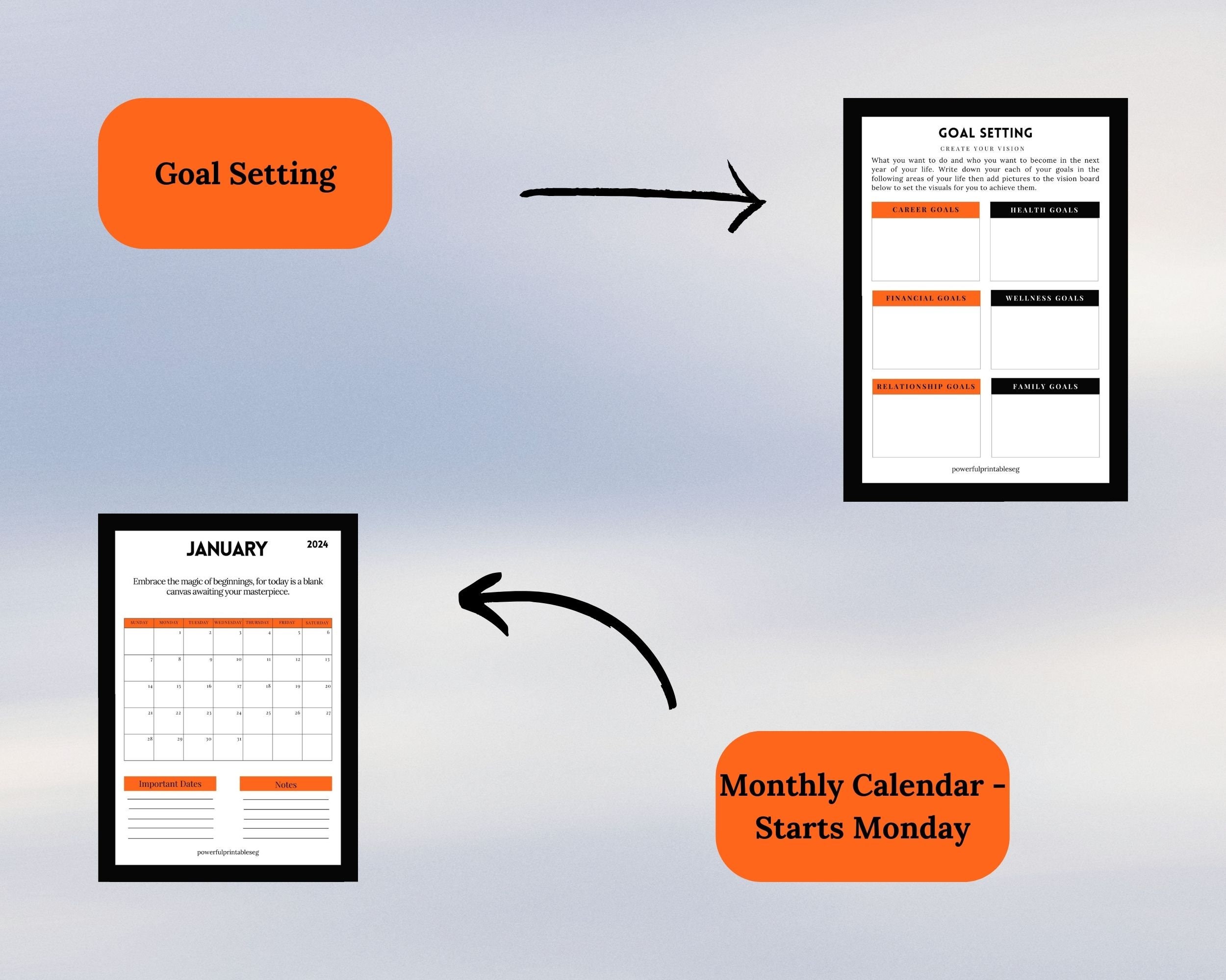 2024 Weekly Planner Goal Setting Monthly Calendar Goal Setting Quotes ...
