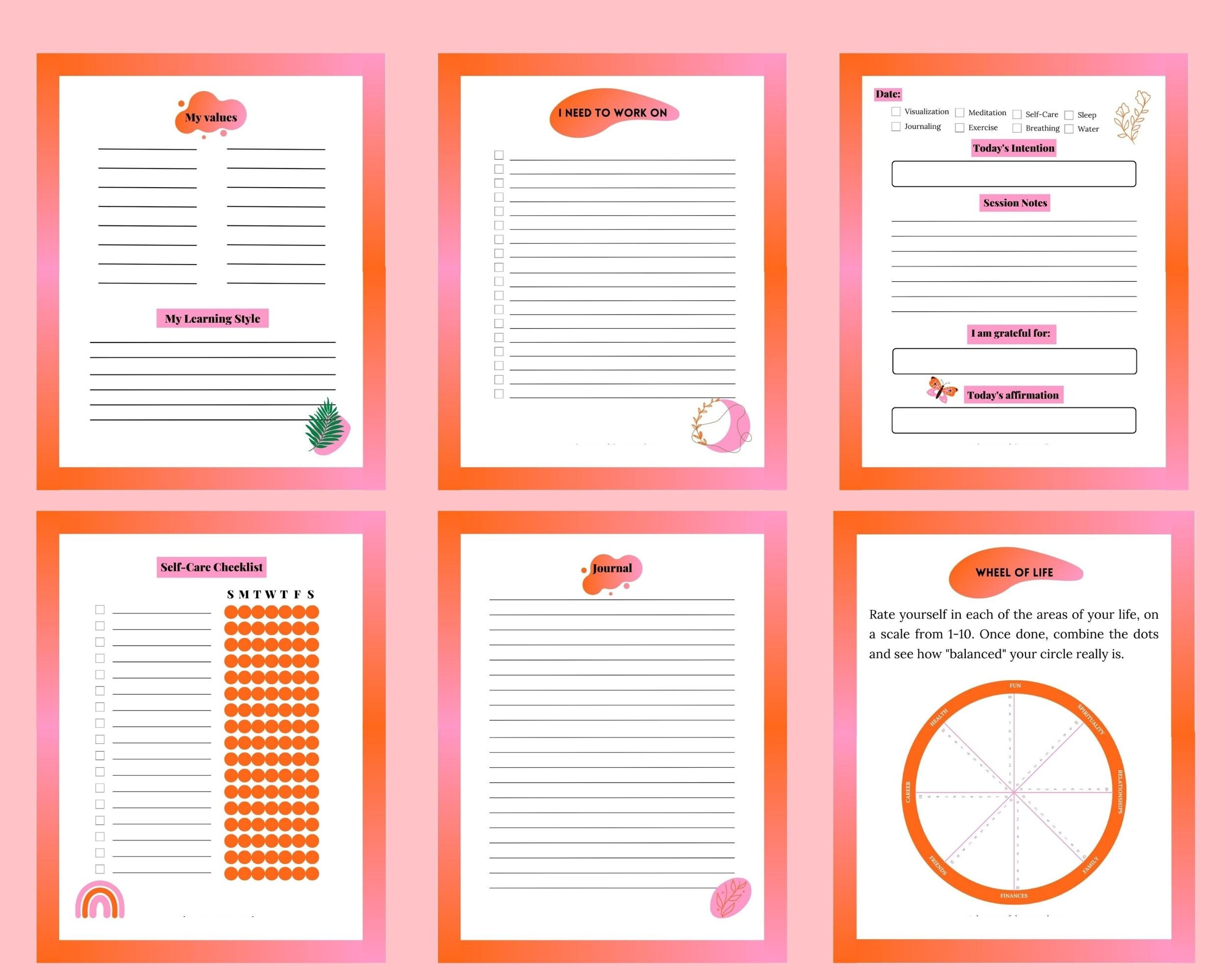 Client Session Notes Self Care Planner Journal Pages Coaching ...