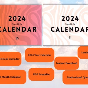 2024 Desk Calendar Bundle, 2024 Monthly Calendar Printable, Quotes ...