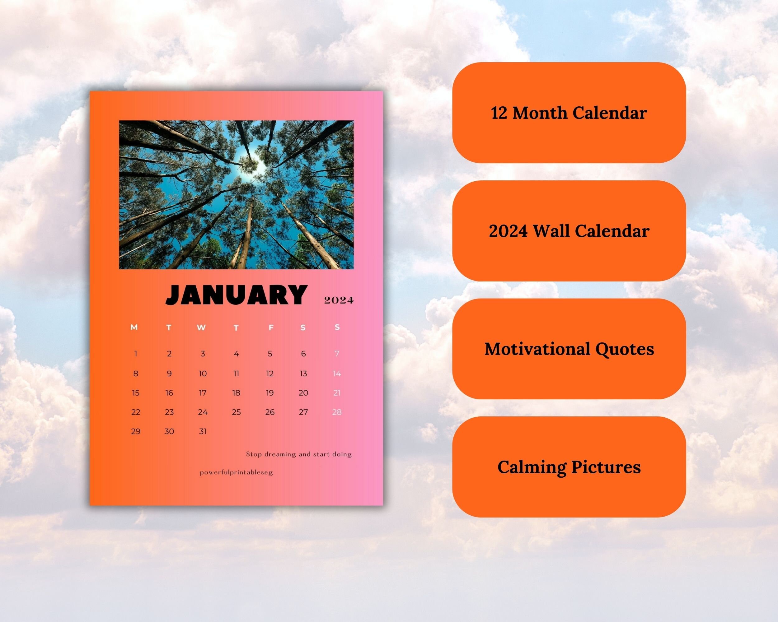 2024 Wall Calendar, 2024 Year Calendar Printable, Quotes About Life ...