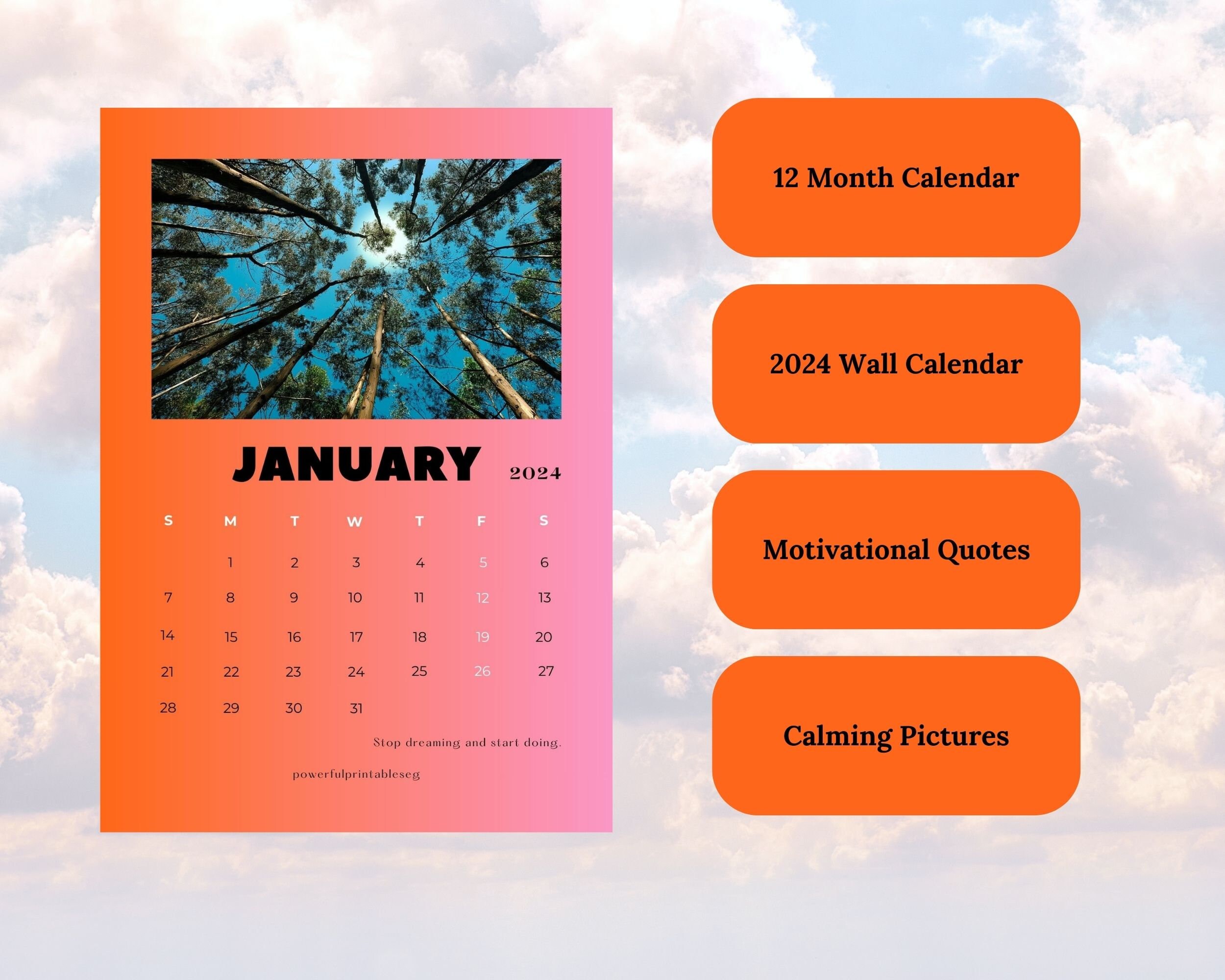 2024 Wall Calendar Bundle, 2024 Calendar Printable, Quotes About Life ...