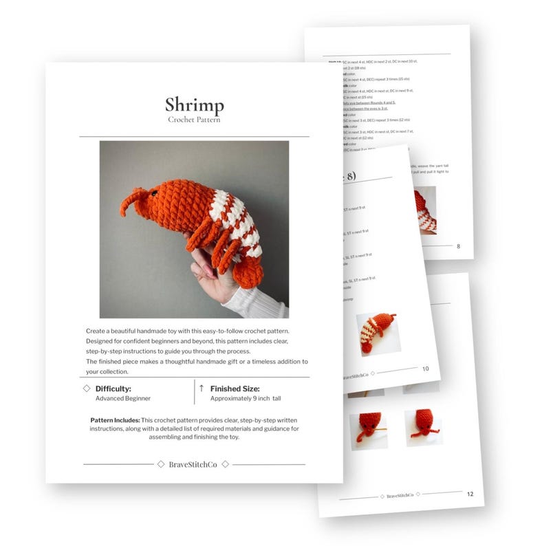 Shrimp Crochet Pattern PDF. Crochet Seafood Toy. DIY Amigurumi Sea ...