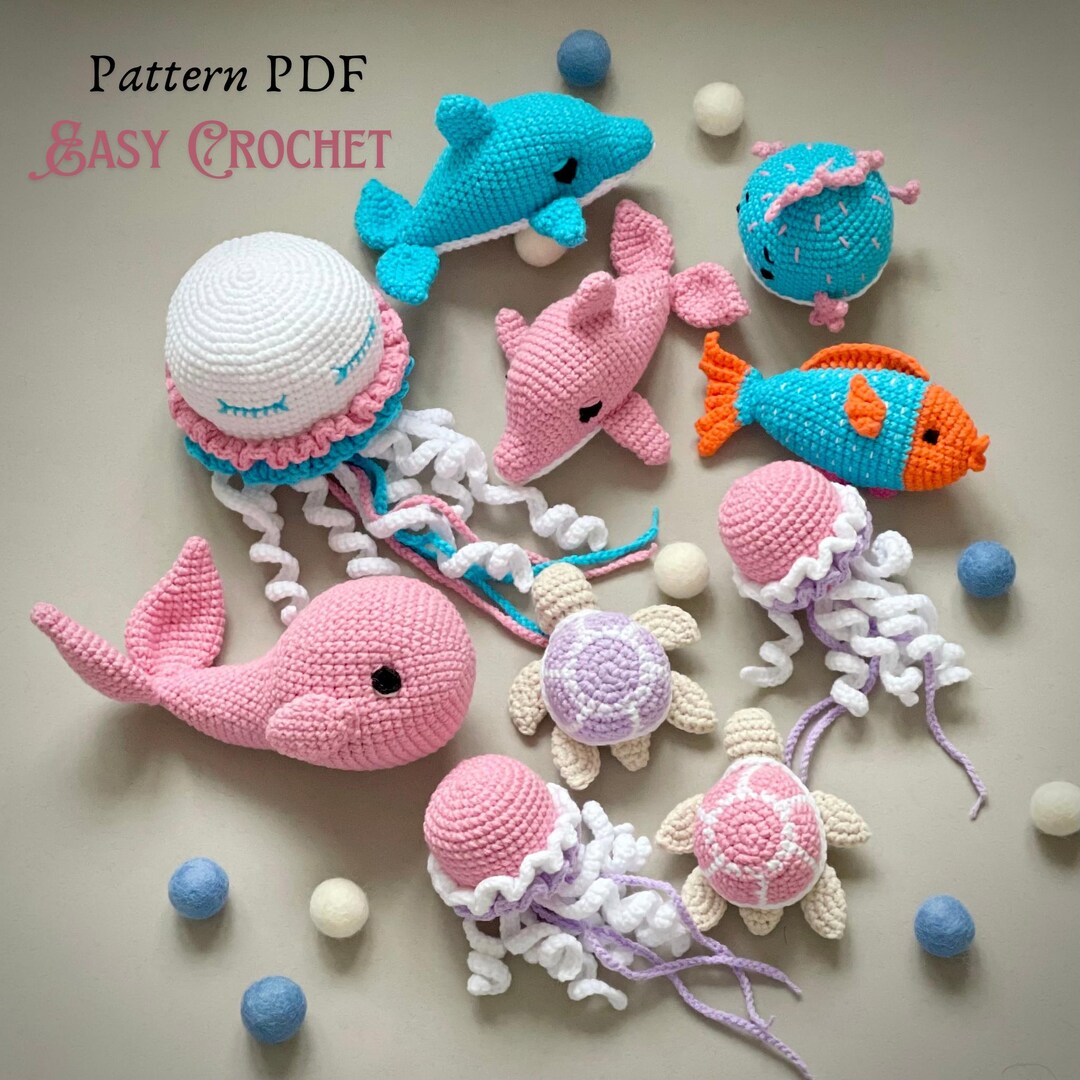 Ocean Crochet Pattern PDF. Set: Jellyfish, Dolphin, Whale and Fish. DIY ...