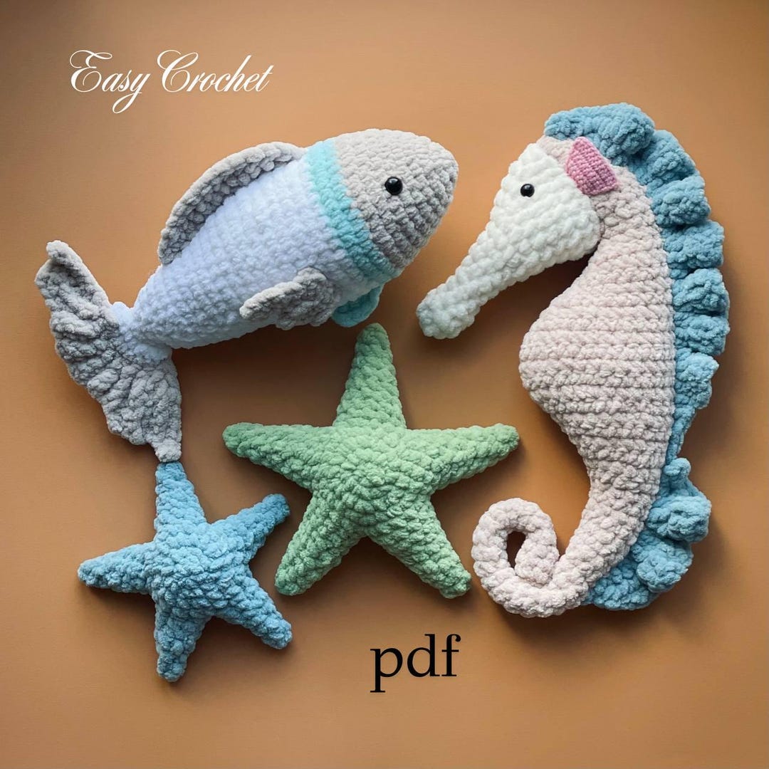 Crochet Pattern PDF. Ocean Animals Pattern. Seahorse, Starfish, Fish ...