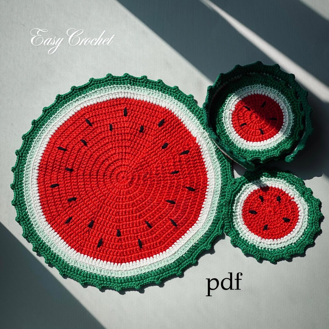 Watermelon Placemats Crochet Pattern: DIY Table Setting (PDF) - Etsy