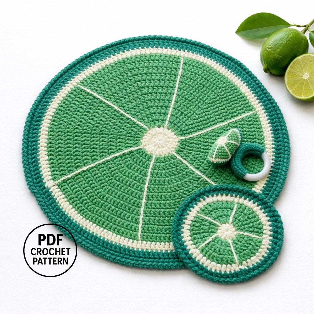 Lime Crochet Placemat Pattern PDF. Citrus Kitchen Decor. Round Fruit ...