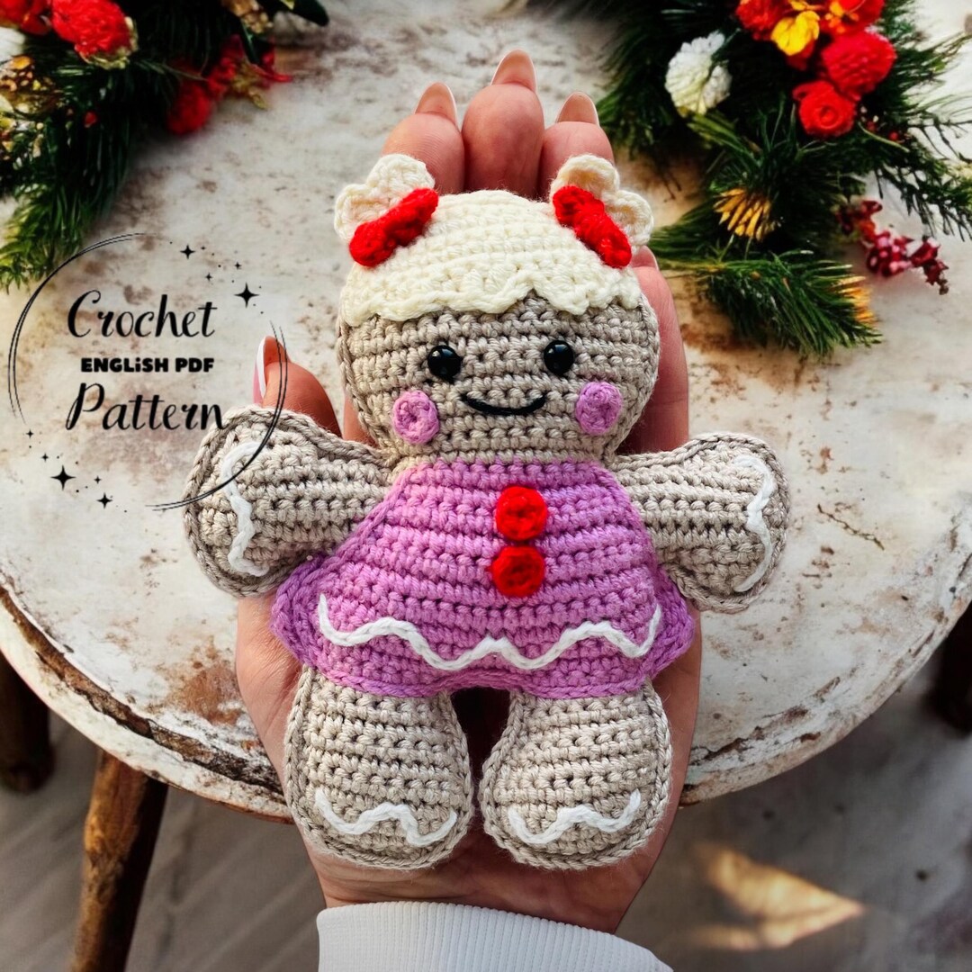 Pattern: Crochet Christmas Gingerbread Girl, DIY Amigurumi Gingerbread ...