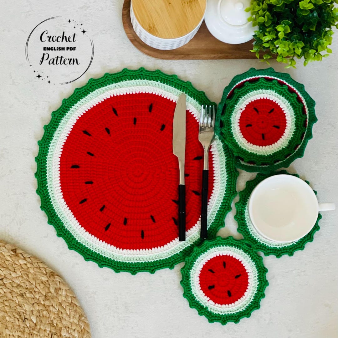Placemats Crochet Pattern PDF. DIY Watermelon Placemats. Crocheted ...