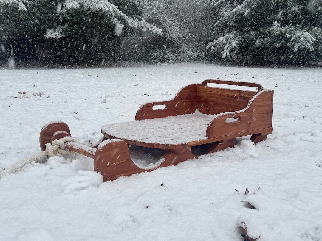 Handmade Natural Cedar Wood Sled / Sleigh - Etsy