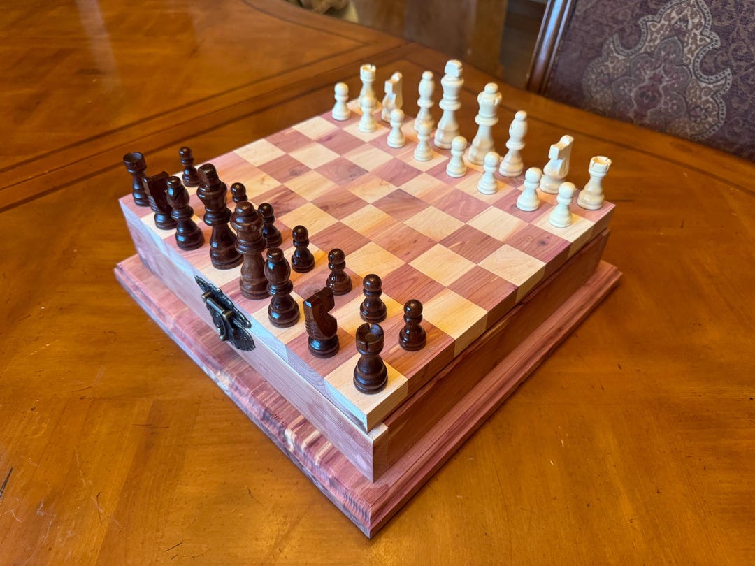 Aromatic Cedar Chess & Checkerboard With Built-in Organizer — Perfect ...