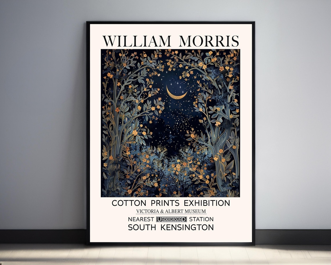 William Morris Moon Print Vintage Golden Décor Celestial Art Moon Sun ...