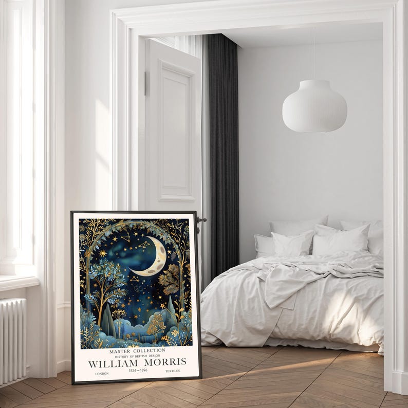 William Morris Print Moon & Star Vintage Golden Retro Décor Celestial ...