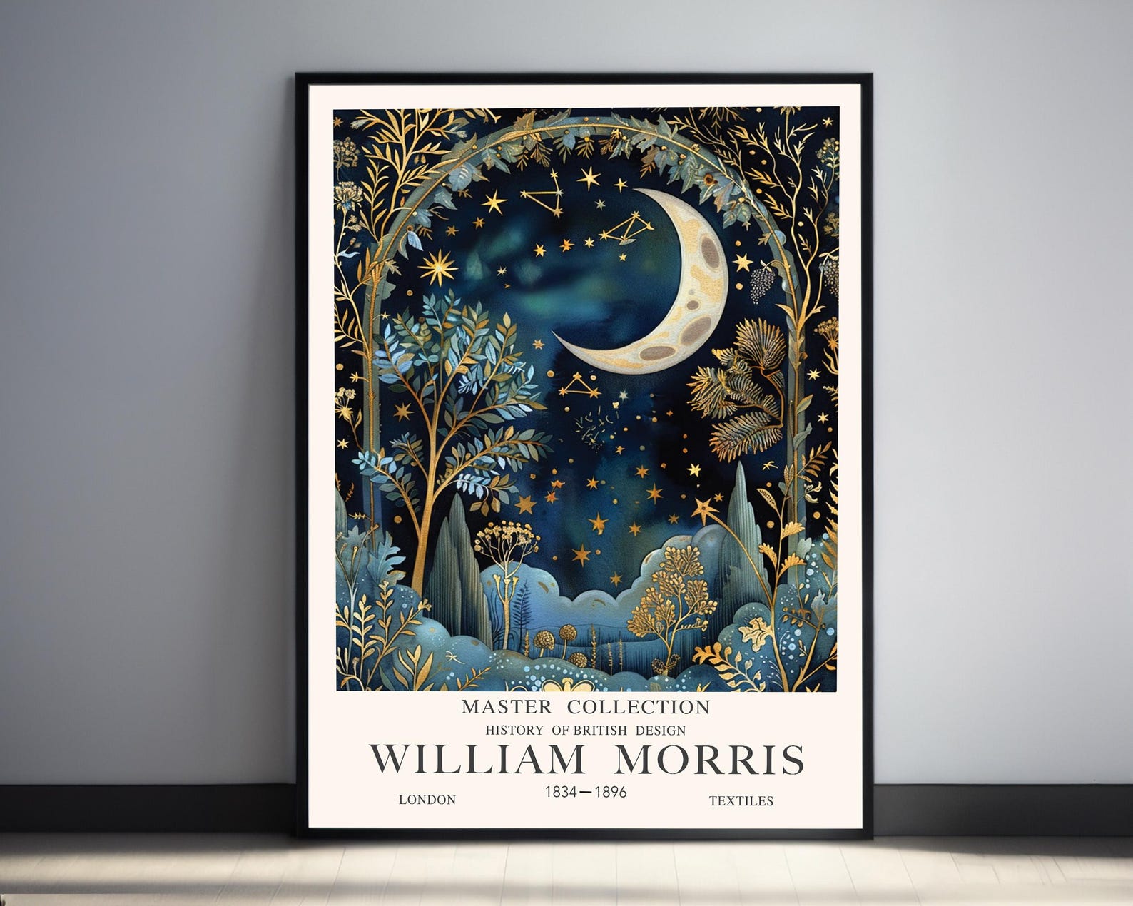 William Morris Print Moon & Star Vintage Golden Retro Décor Celestial ...
