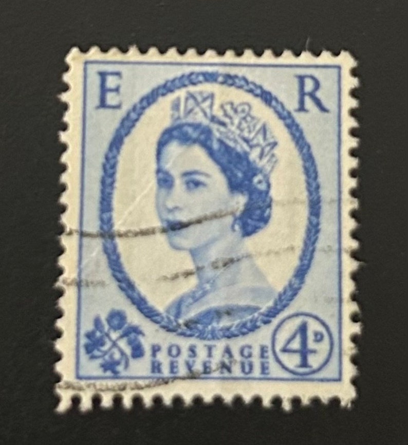 Great Britain Queen Elizabeth II 1952 4d Postage Stamp off Paper (RARE ...