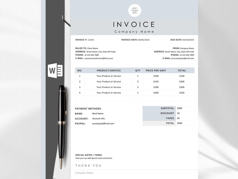 Professional Invoice Template, Modern and Minimalist Design, Invoice ...