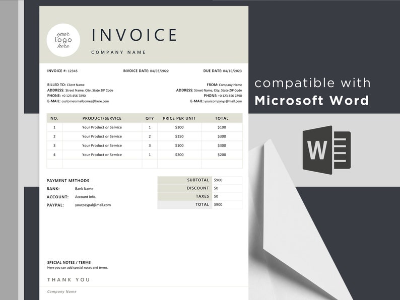 Professional Invoice Template for Small Business, Modern and Minimalist ...