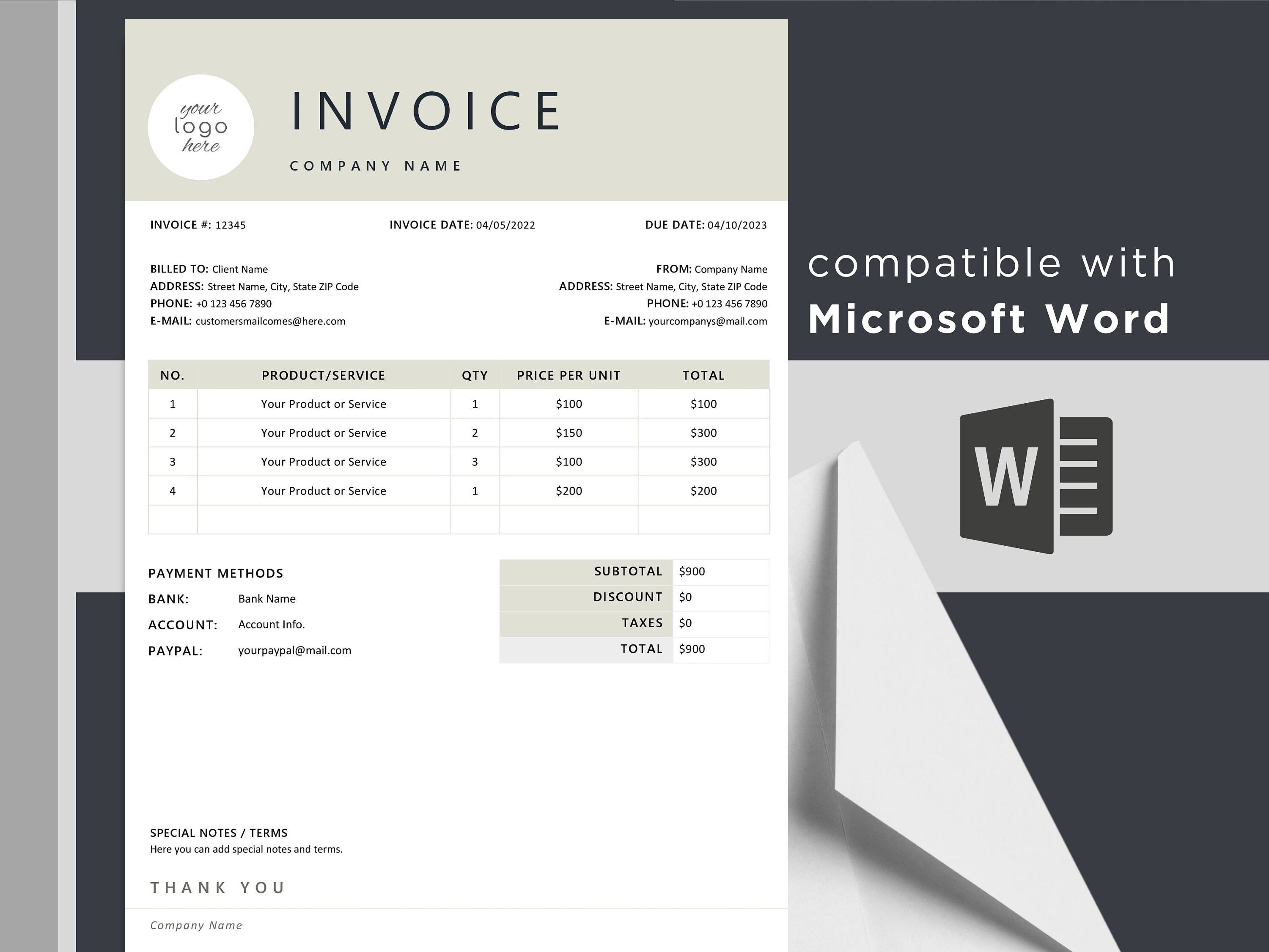 Professional Invoice Template for Small Business, Modern and Minimalist Invoice Prestige ...