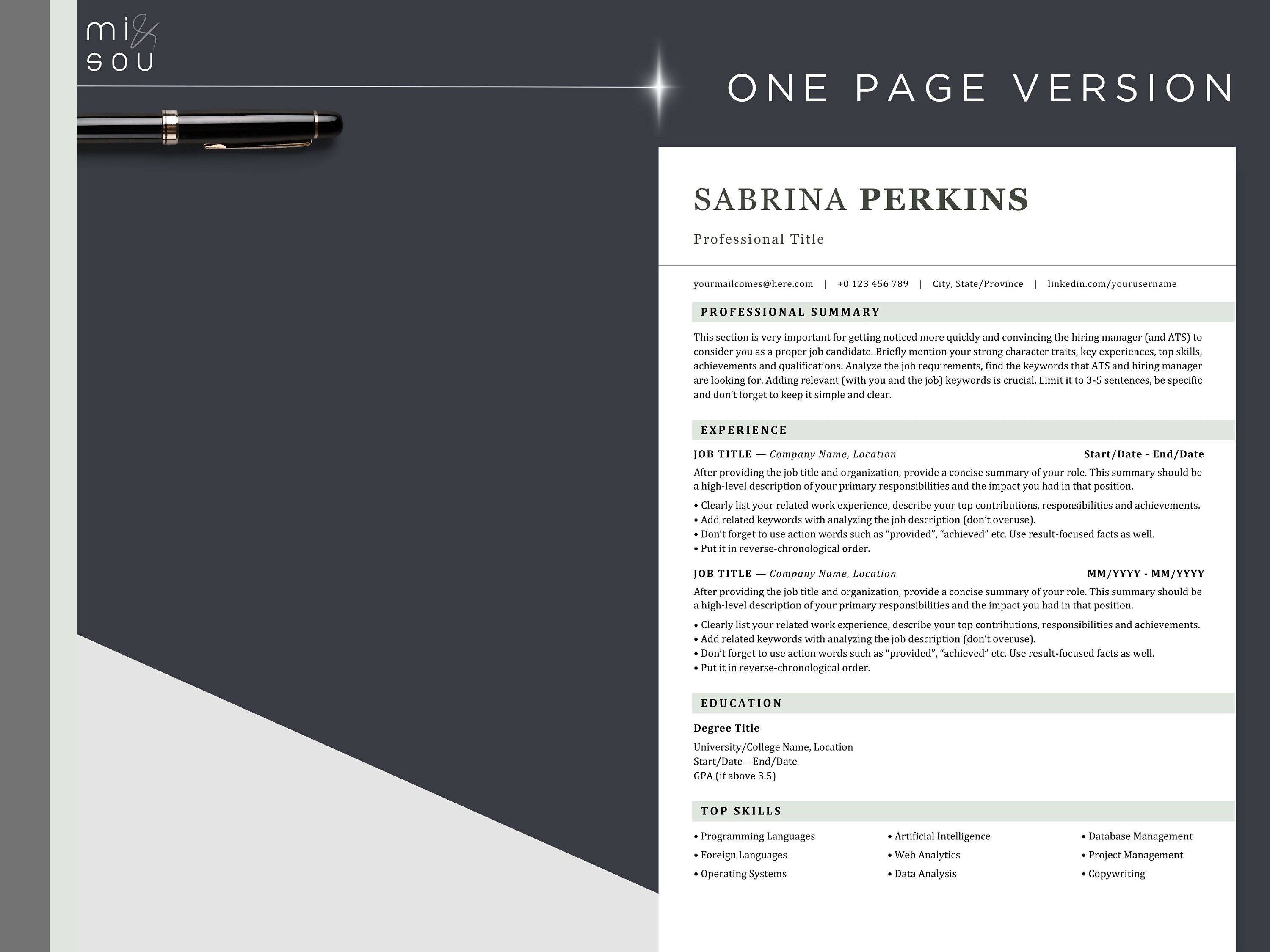 Ats Resume Template Word Compatible, Professional Resume Prestige, Simple and Minimalist Design ...