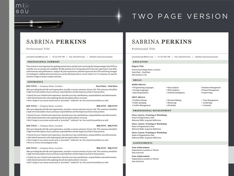 Ats Resume Template Word Compatible, Professional Resume Prestige, Simple and Minimalist Design ...