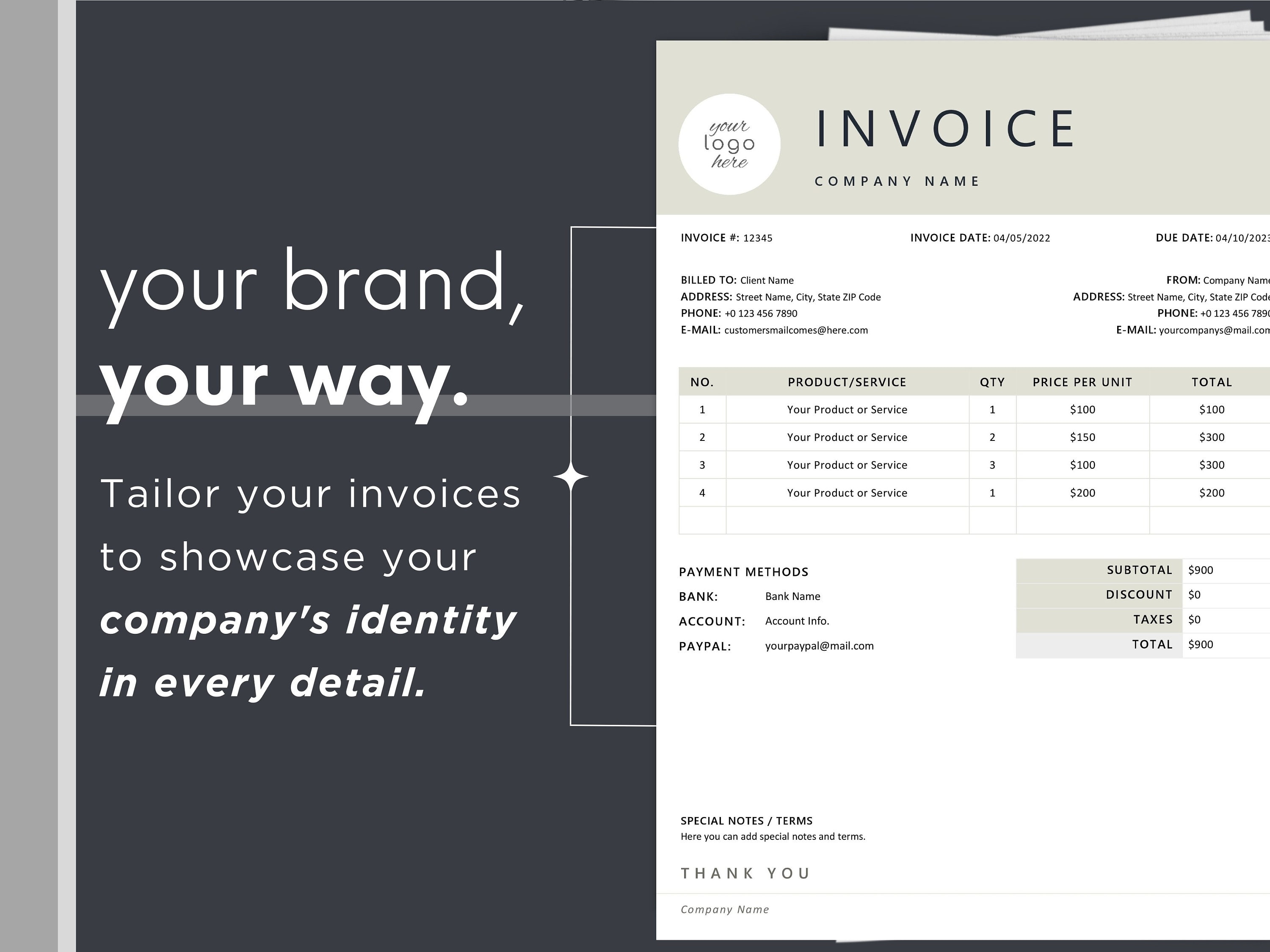 Professional Invoice Template for Small Business, Modern and Minimalist ...