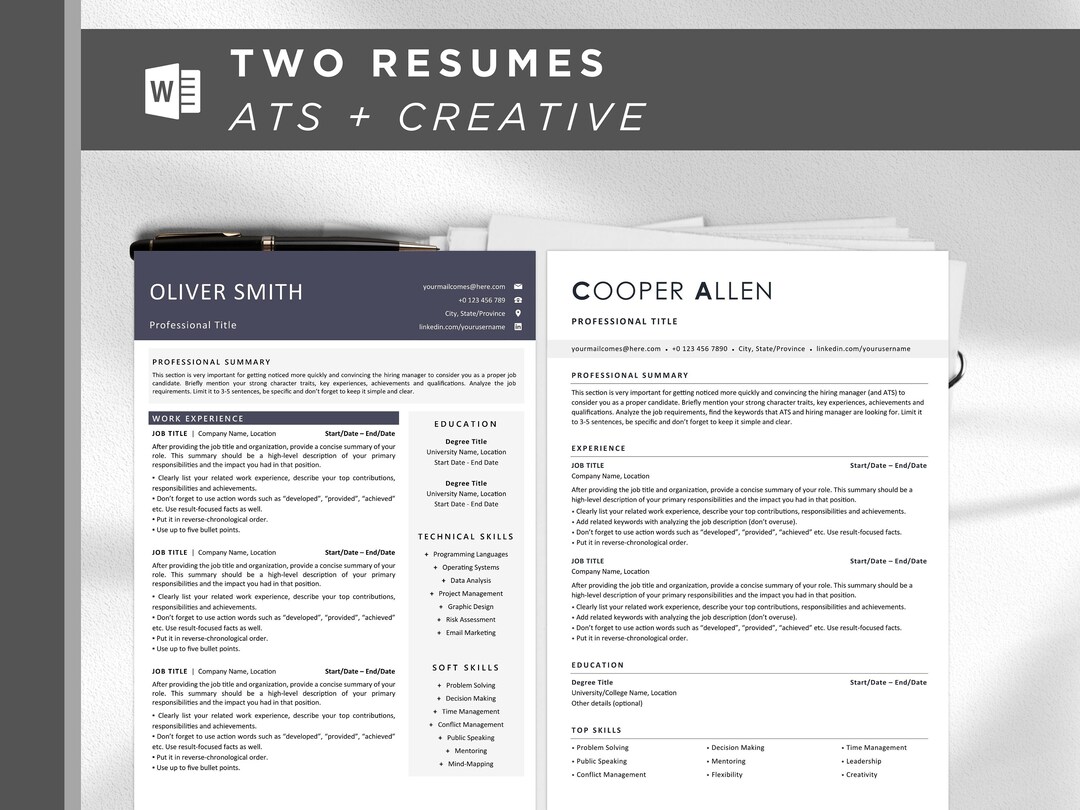 Bundle Resume Templates Word Compatible, Ats Friendly Included ...