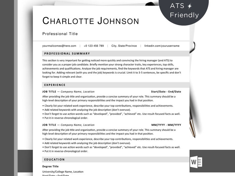 Ats Resume Template Word Compatible, Professional Resume Prestige ...