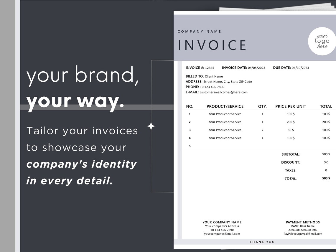 Professional Invoice Template, Modern and Minimalist Design, Invoice ...