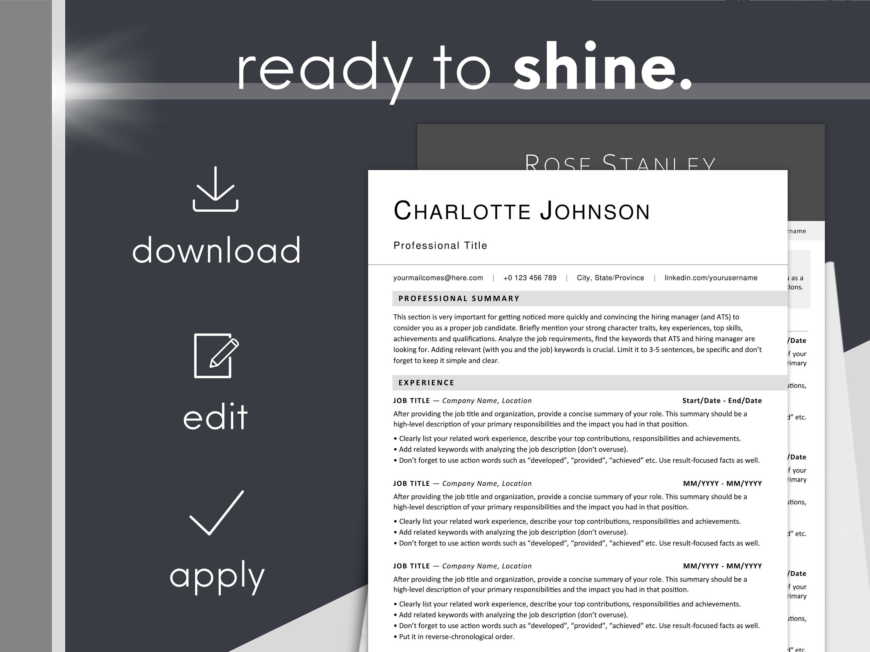 Bundle Resume Template Word Compatible, Professional Resume Prestige ...
