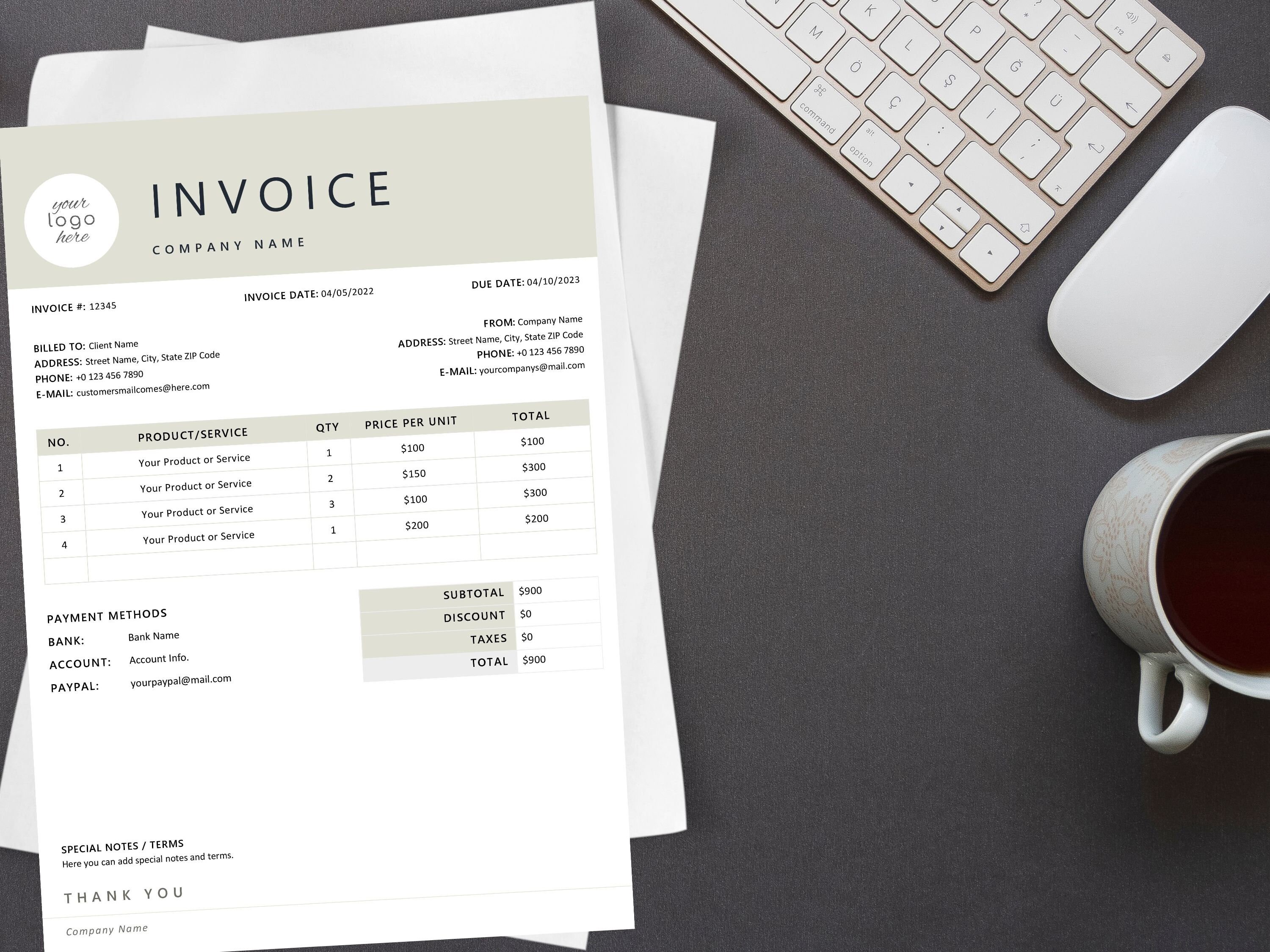 Professional Invoice Template for Small Business, Modern and Minimalist ...