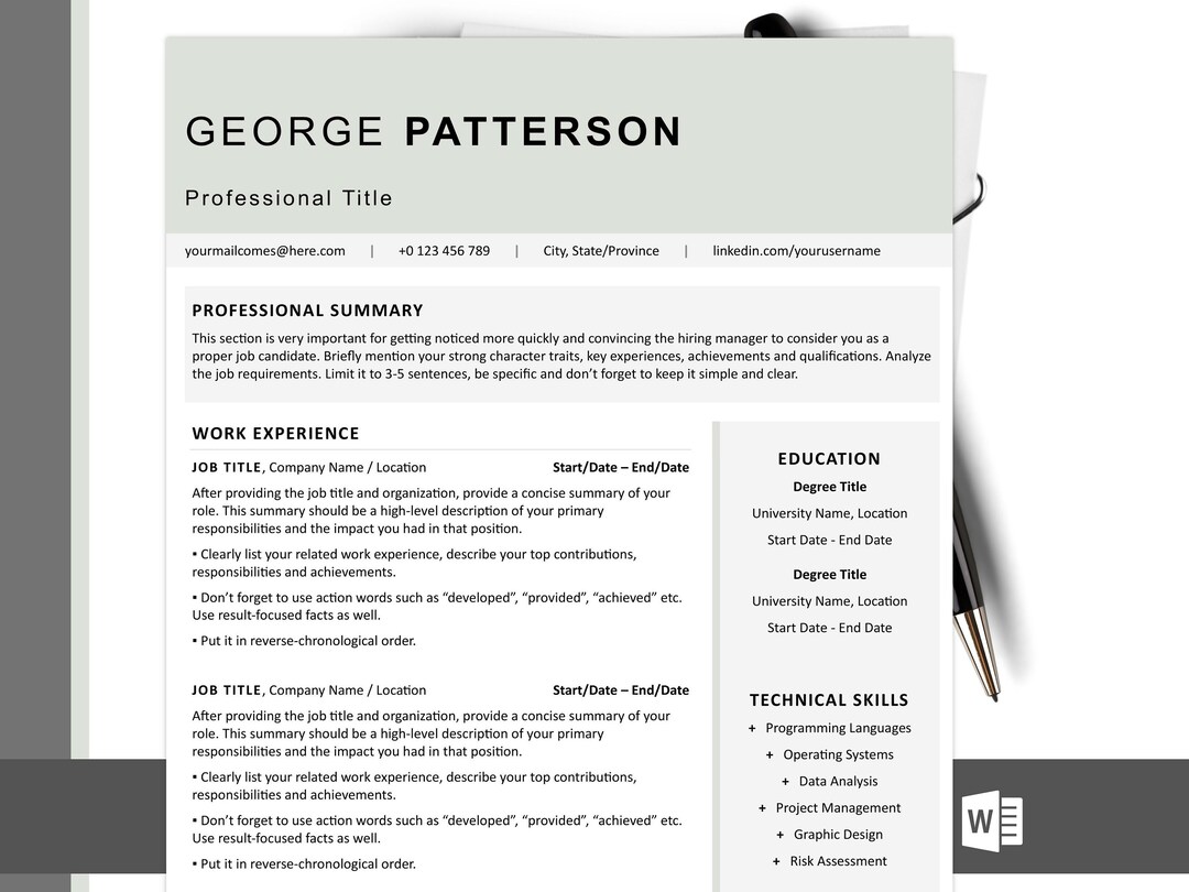 Resume Template Word Compatible, Professional Resume Prestige With Modern Design - Etsy