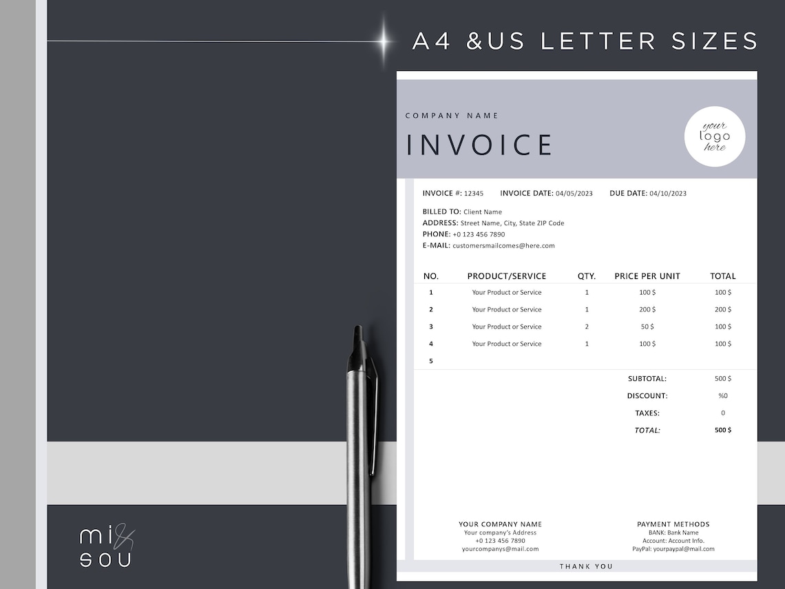 Professional Invoice Template, Modern and Minimalist Design, Invoice ...