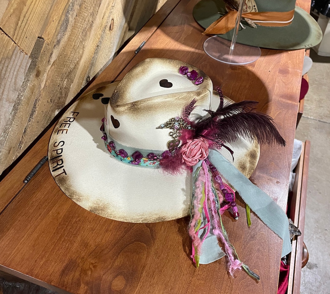 Free Spirit Custom White Branded & Burnt 100% Wool Cowboy Hat - Etsy