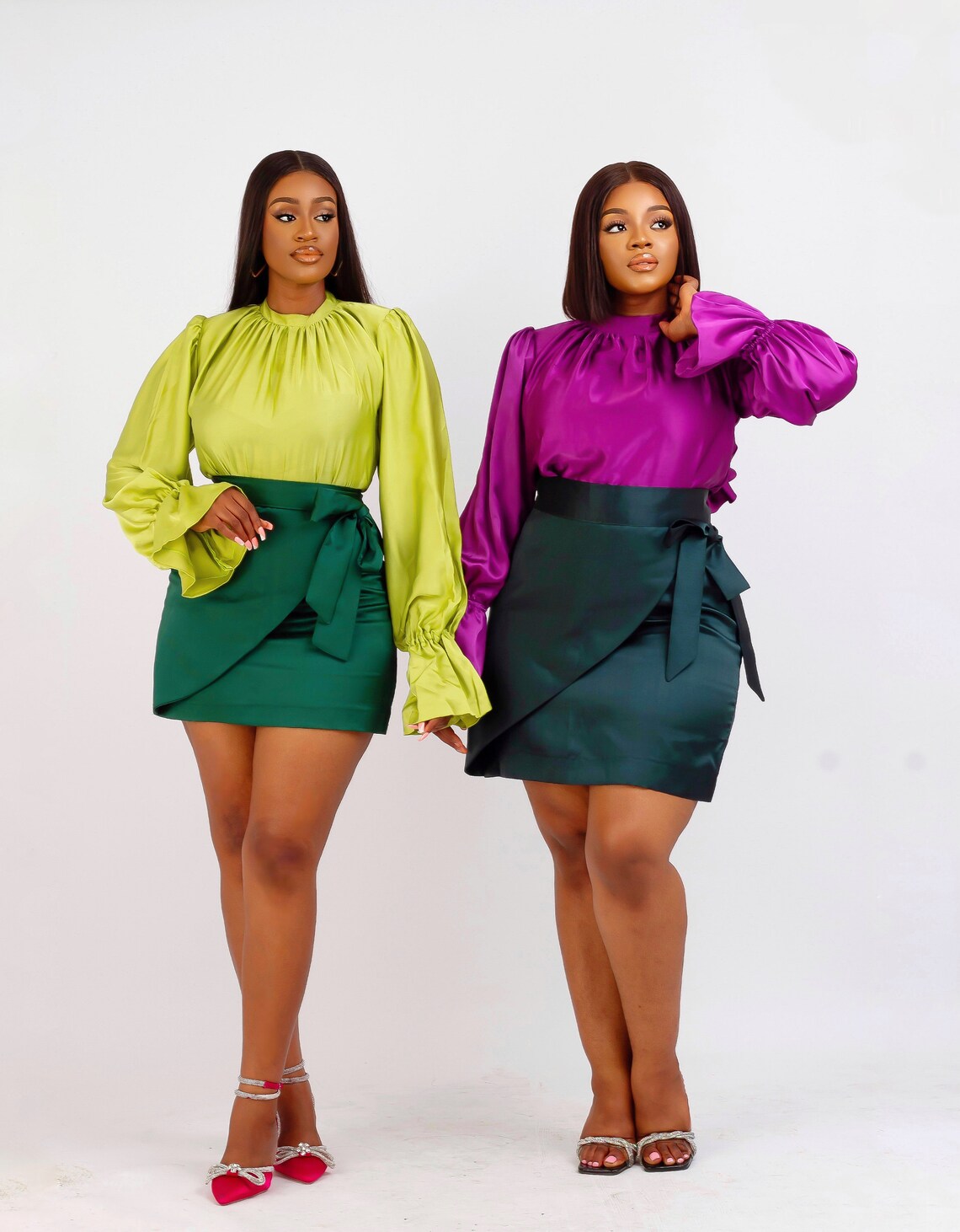 Iris Two Piece Puff Sleeve Blouses With Faux Wrap Skirt for Christmas ...