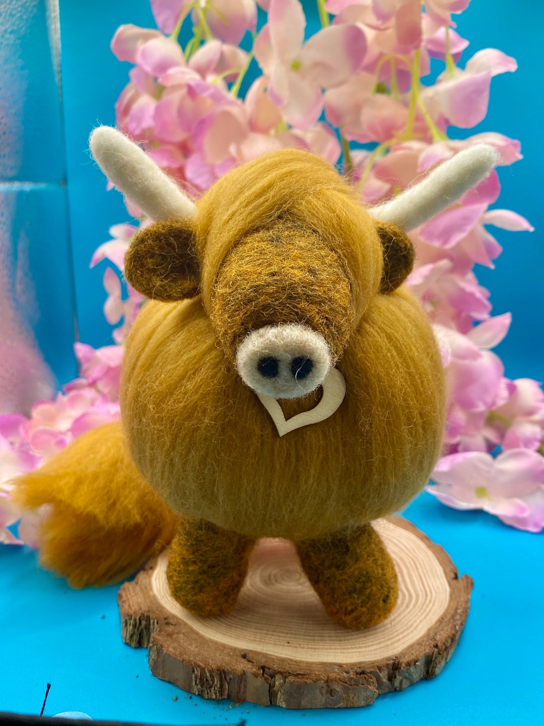 Needle Felted Highland Cow - Handmade Brown Merino Wool Cow Gift ...